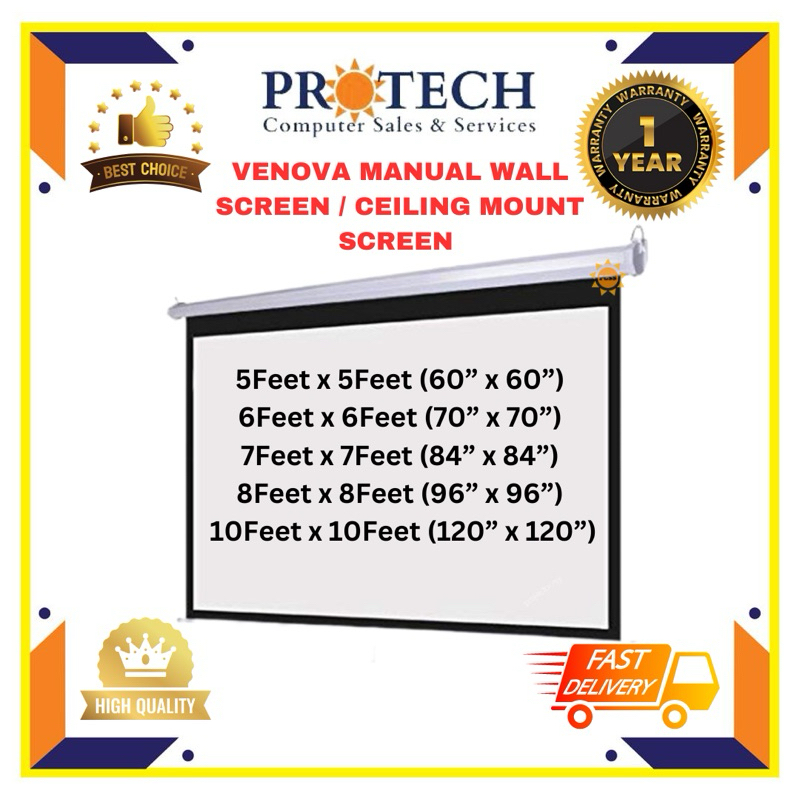 Venova Manual Wall Ceiling Mount Projector Screen 1:1 High Quality ...