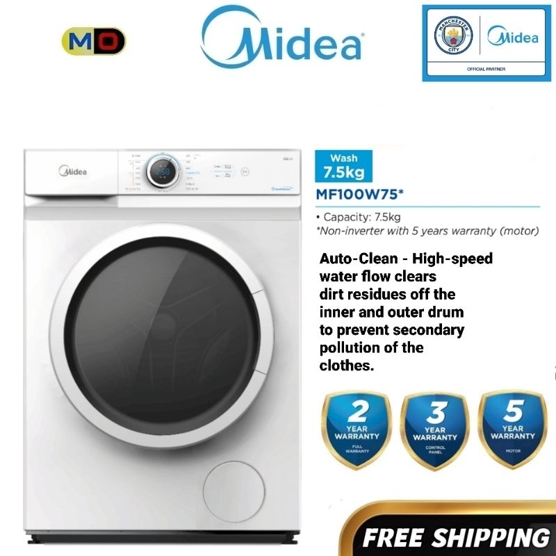 Midea Washing Machine (7.5KG) Quick Wash Front Load Washer MF100W75 ...