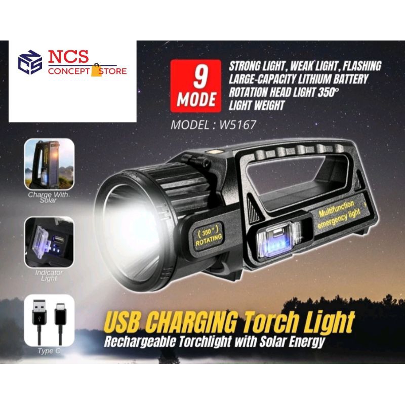 9 Mode Double Head Rotating Solar Charging Waterproof Torchlight ...