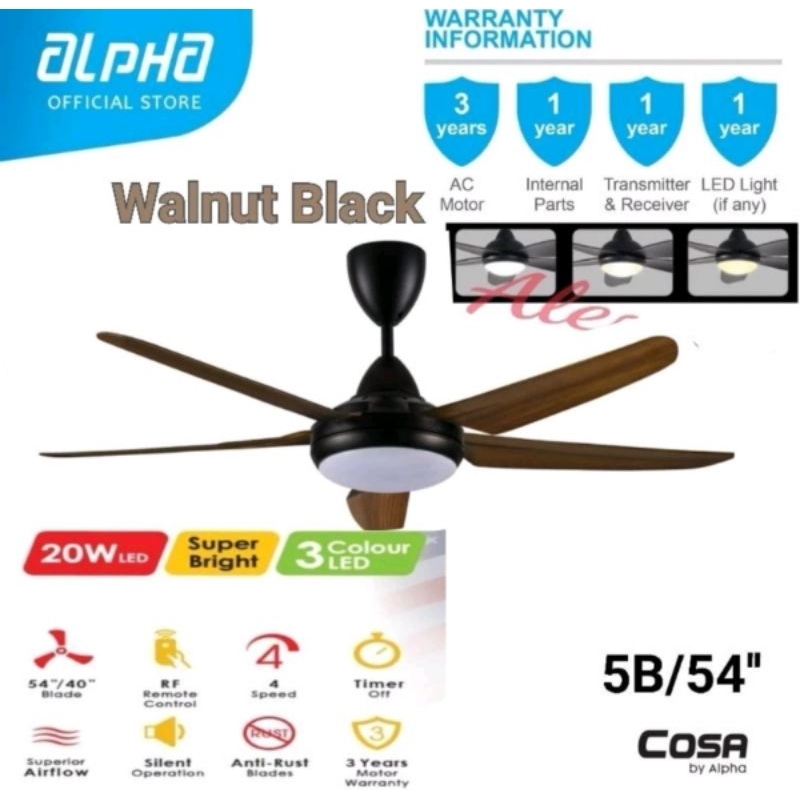 ALPHA COSA Xpress 5B/54 54'' inc DESIGNER LED Ceilling Fan Matt Black ...