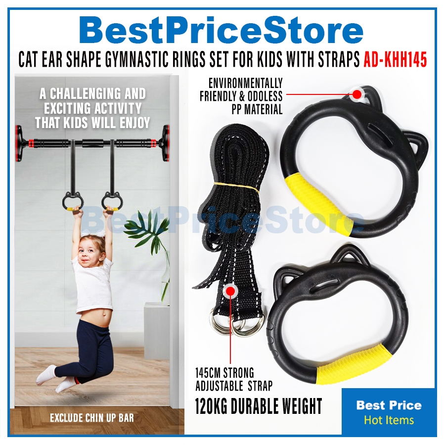 BPS Gymnastic Rings Adults Kids Children Trapeze Bar Pull Up Ring Strap ...