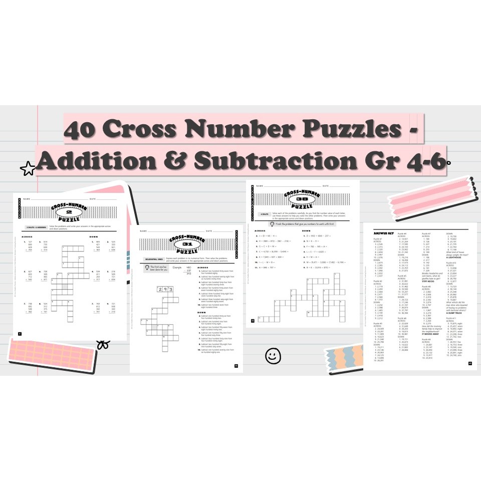 [P347] 49 pages Cross Number Puzzles - Addition&Subtraction Worksheet ...