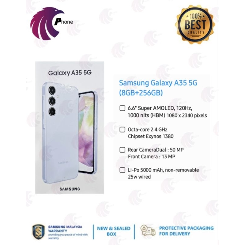 Samsung Galaxy A35 5G (8GB RAM + 256GB ROM) with official Samsung ...