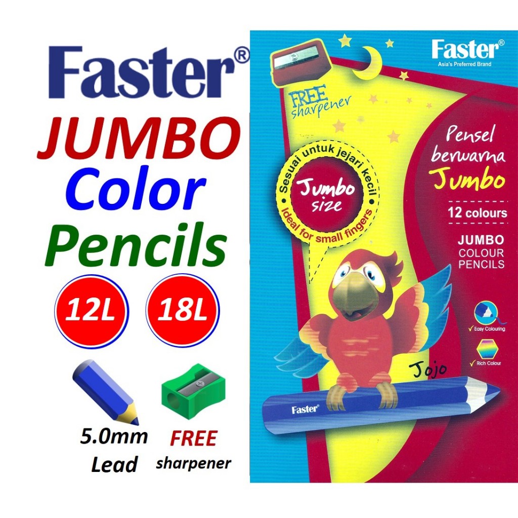 Faster Jumbo Color Pencil 12L 18L 24L Colour Pencils / Pensil Warna ...