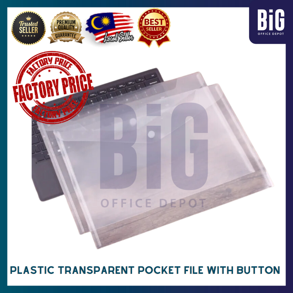 【READY STOCK】PLASTIC TRANSPARENT POCKET FILE WITH BUTTON | CLEAR PP ...