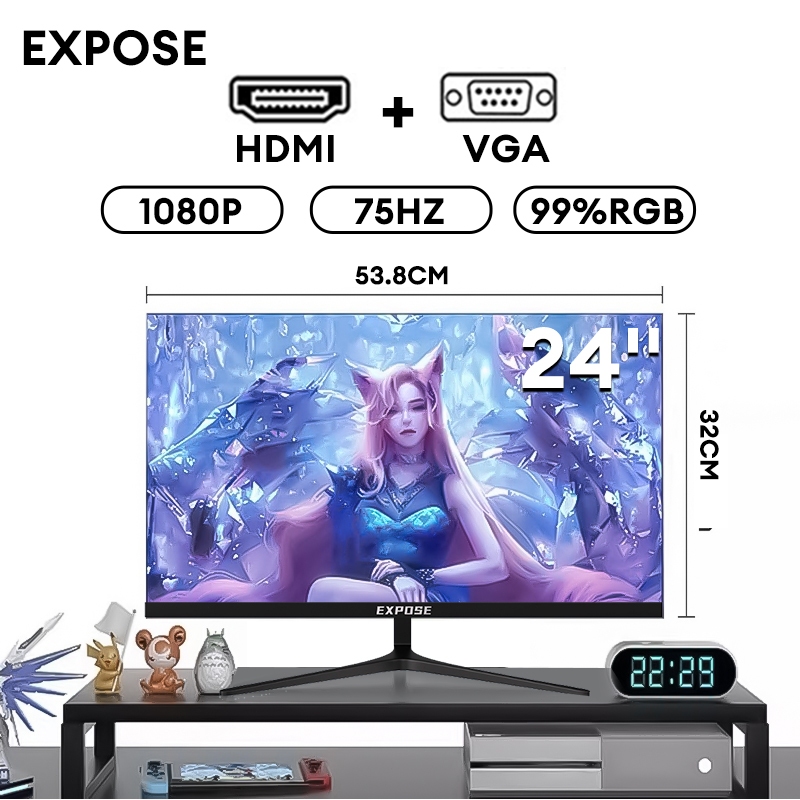 EXPOSE Monitor PC 22 Inch Gaming Monitor HDMI+VGA 1080P 75Hz FHD LED ...
