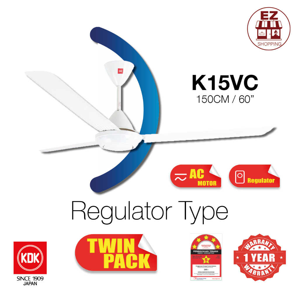 KDK CEILING FAN-REGULATOR (150cm/60") WHITE K15VC (1BOX-2PCS) | Shopee Malaysia