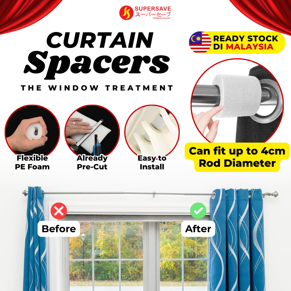 SUPERSAVE Curtain Spacer Ripple Fold Blackout Curtain Wave Fold Curtain ...