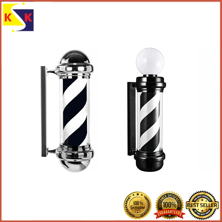 2M LED 1.Barber Shop Sign Pole Black White & Gold Stripe Design ...
