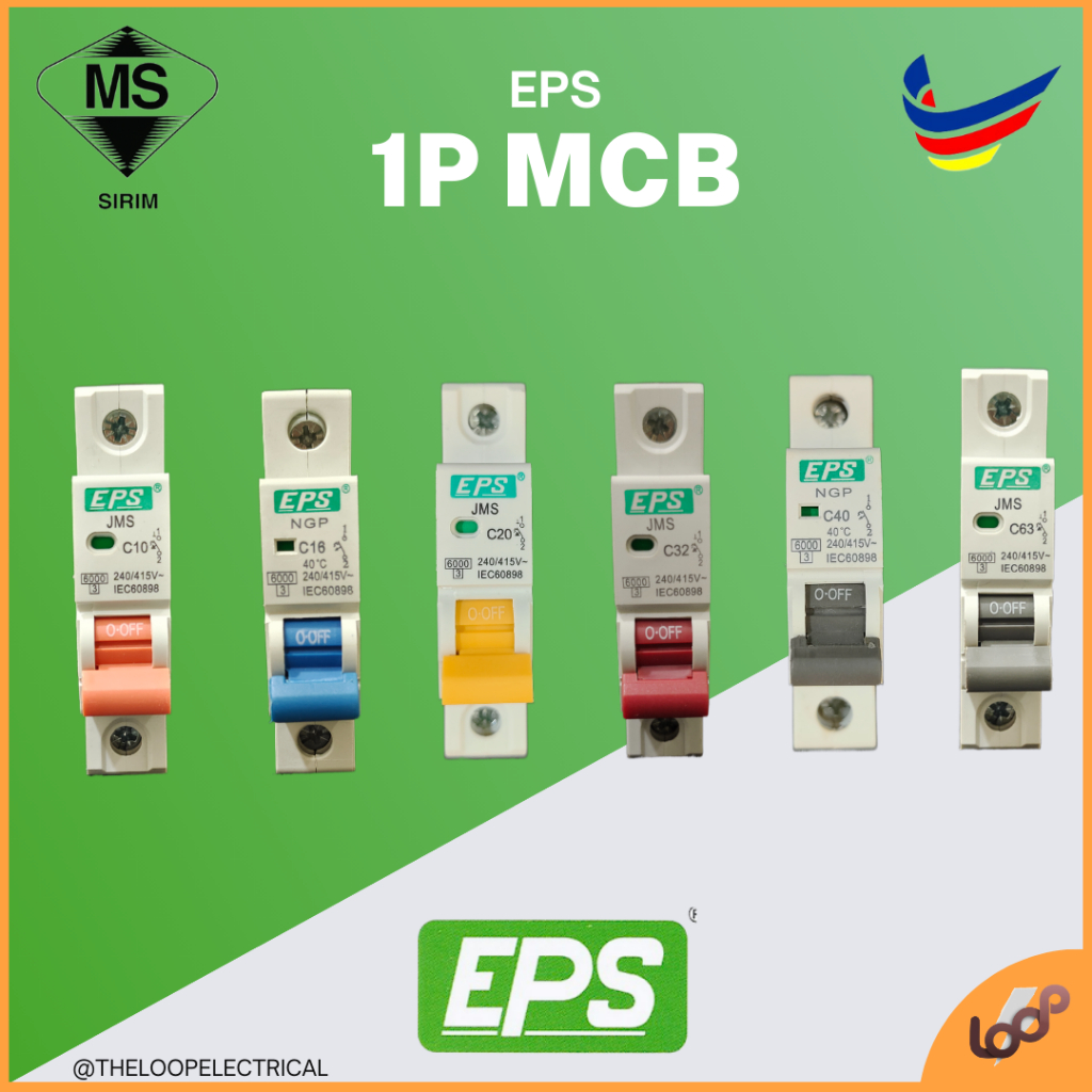 [READY STOCK] EPS 1 POLE MCB 10A/ 16A/ 20A/ 32A/ 40A/ 63A MINIATURE ...