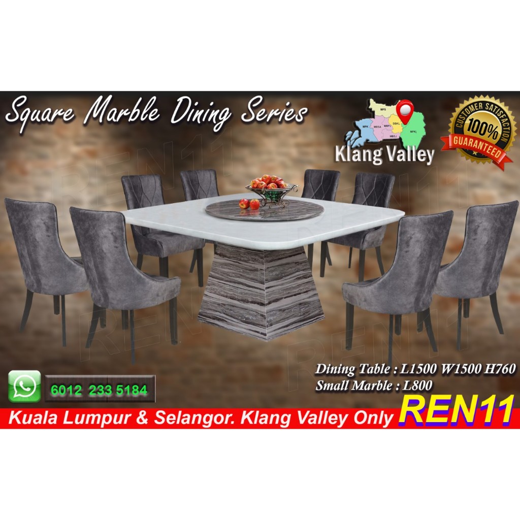 Square Marble Dining Table Meja Marble with lazy susan - L1500 - Table ...