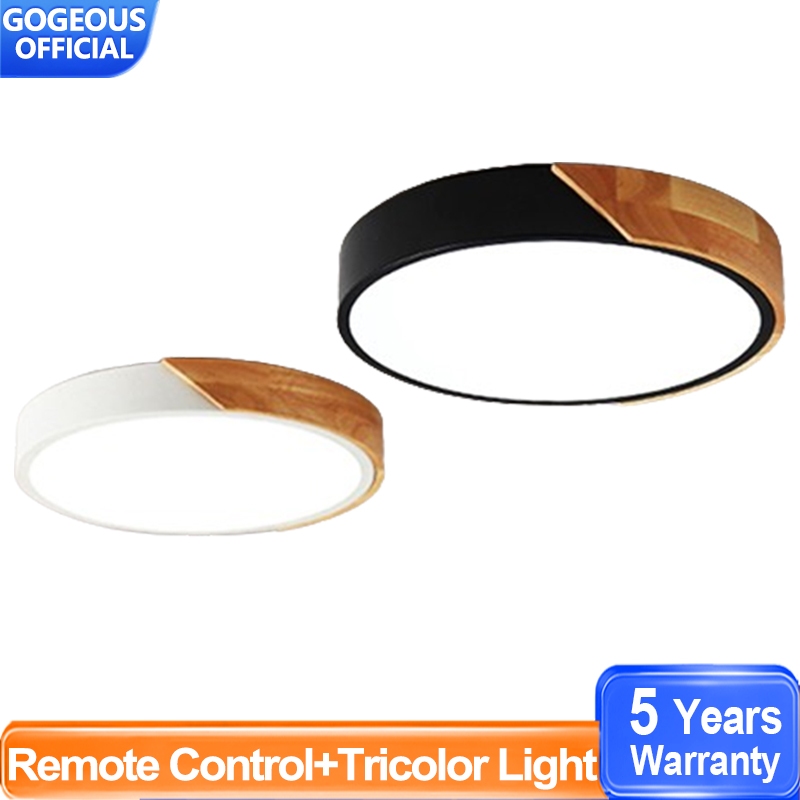 GOGEOUS 23/30CM Lampu Siling kayu LED Tricolor Lampu Syiling Bilik ...
