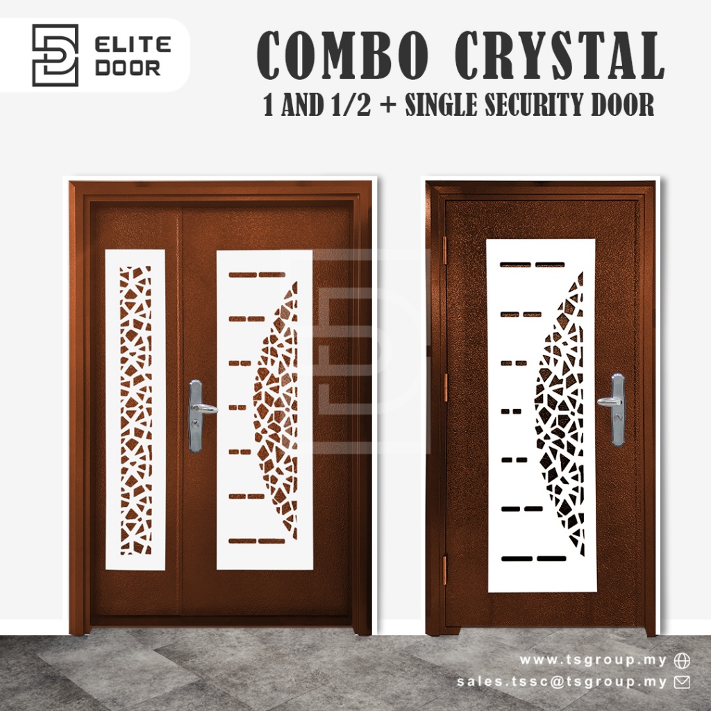 ELITEDOOR Lowest Combo Price Crystal Security Door (Son & Mother + Single - Full Design) With 10 ...