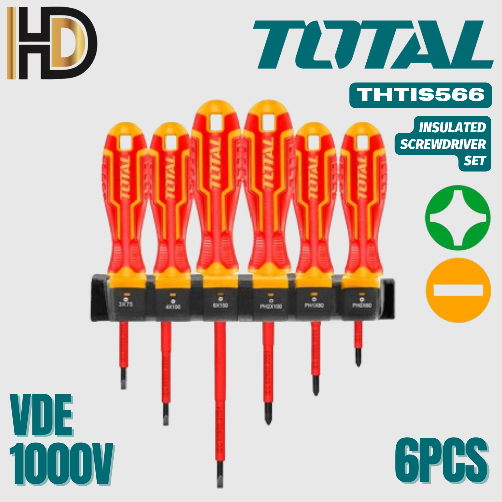 TOTAL 6 Pcs Insulated Screwdriver Set / TOTAL 1000V VDE Insulated Screwdriver Set / THTIS566 ...