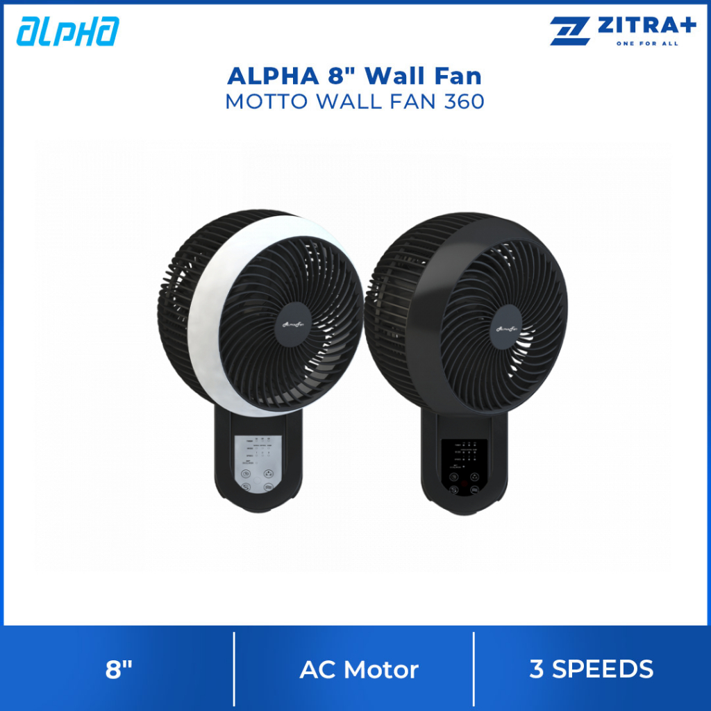 ALPHA 8" Wall Fan MOTTO WALL FAN 360 | Up&Down Manual Swing | 3 Fan ...