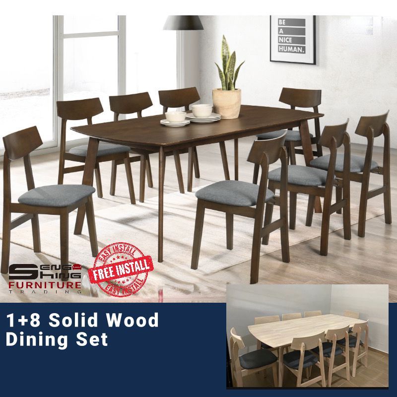 [ Siap Pasang ] SENG HING Dining Set 1+8 /1+6 /1+4 Solid Wood Meja ...