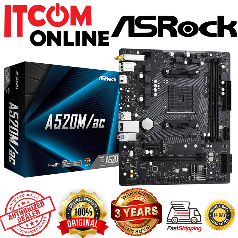 ASROCK A520 A520M/AC AM4 DDR4 MOTHERBOARD | Shopee Malaysia