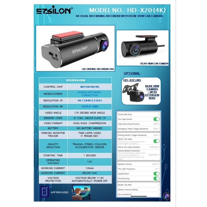 EPSILON HD X30 DVR Front 4k rear 2k | Shopee Malaysia