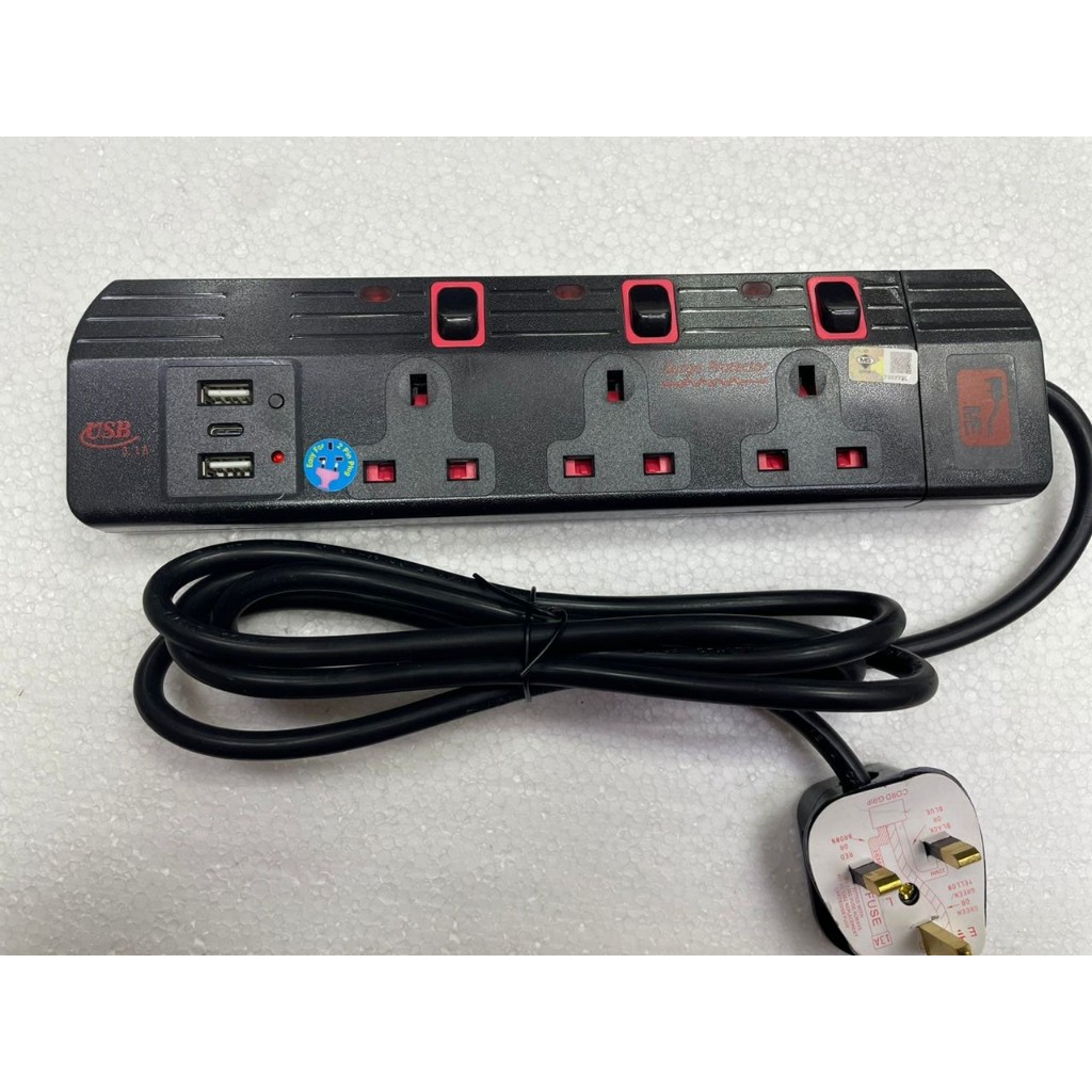 PORTABLE SOCKET OUTLETS EXTENSION 3GANG (ME8813-2U+1C) | Shopee Malaysia