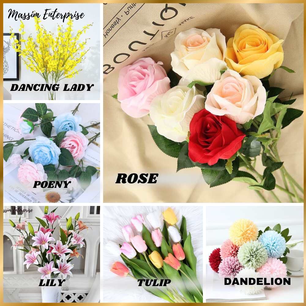 Artificial Flower Rose Tulip Peony Dancing Lady Orchid Dandelion Lily ...