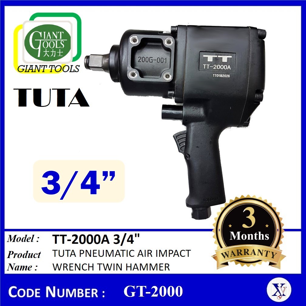 GT-2000 (TT2000A 3/4") TUTA/GIANT PNEUMATIC AIR IMPACT WRENCH TWIN ...