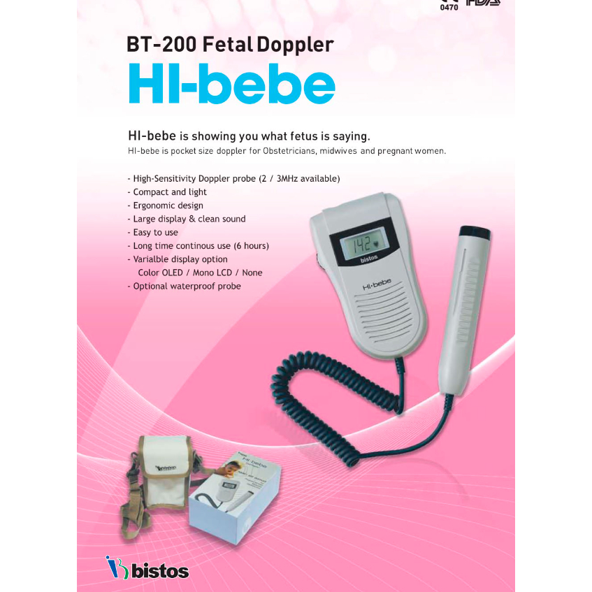BISTOS Hi-Bebe庐 Mono LCD Display Fetal Doppler w/3Mhz OB Probe, BT-200T ...
