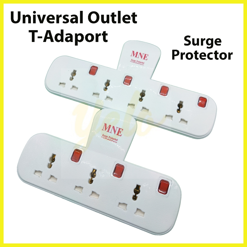 MNE T-Adaport Multi Adaptor 3pin Universal Outlet Extension Plug ...