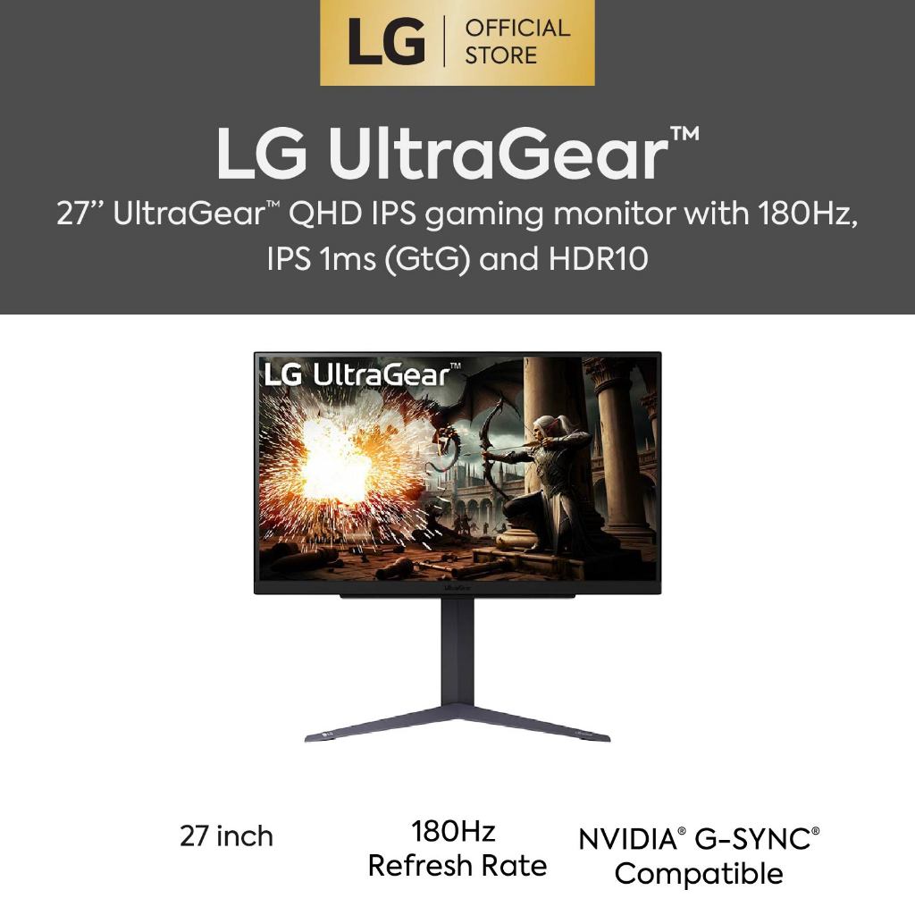 LG 27" 27GS75Q IPS QHD 180Hz 1ms HDR10 NVIDIA G-SYNC & AMD FreeSync ...