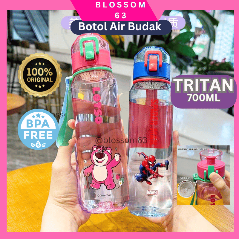 100% Original Disney 700ml Tumbler Strap Spiderman Water Bottle Kids Bottle Botol Air Budak ...