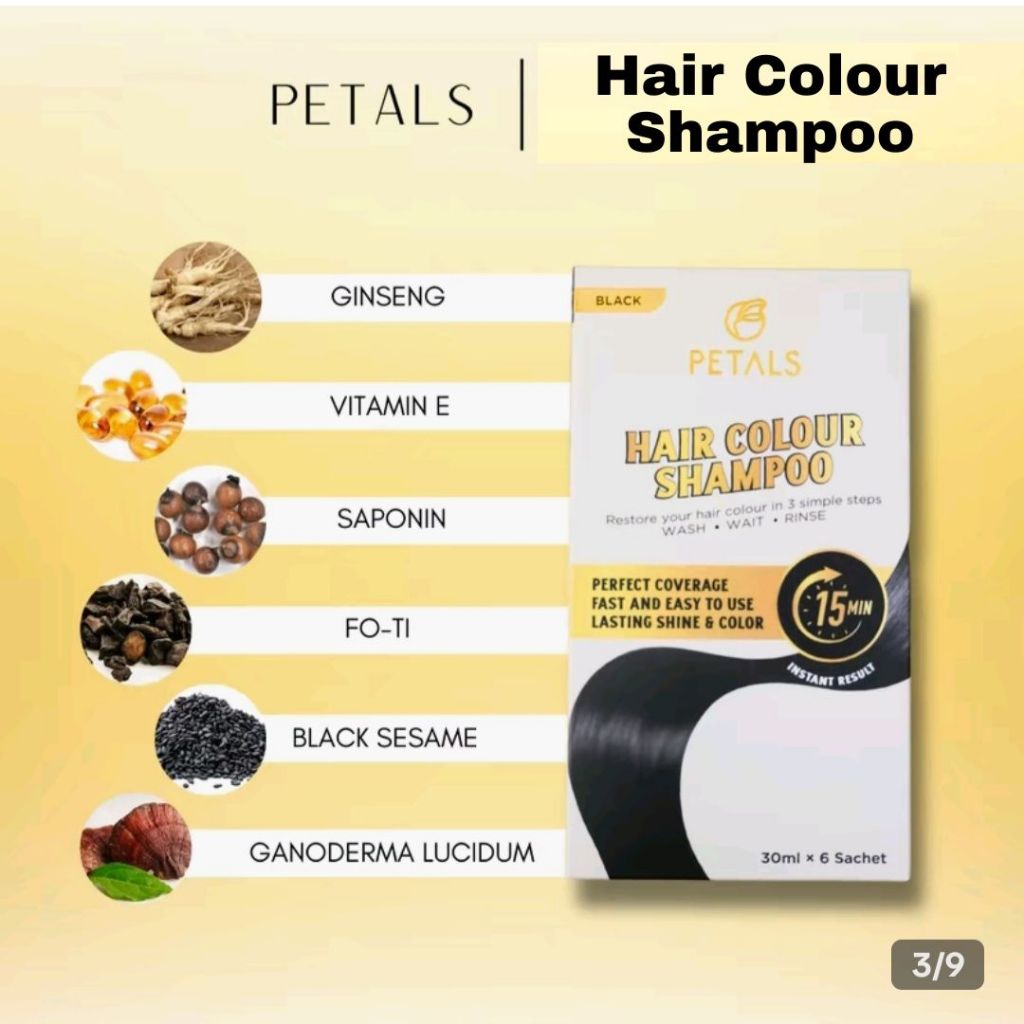 PETALS Shampoo Uban Hitam Rambut (Sachets) Rambut Colour Halal Organik ...