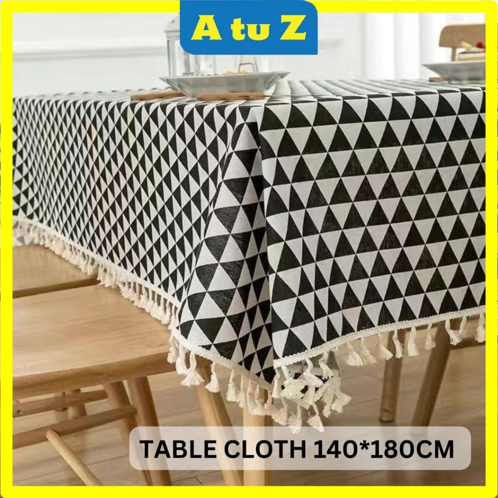 AtuZ Split Japanese Fabric Cotton Linen Alas Meja Makan 4 6 8 Kerusi ...