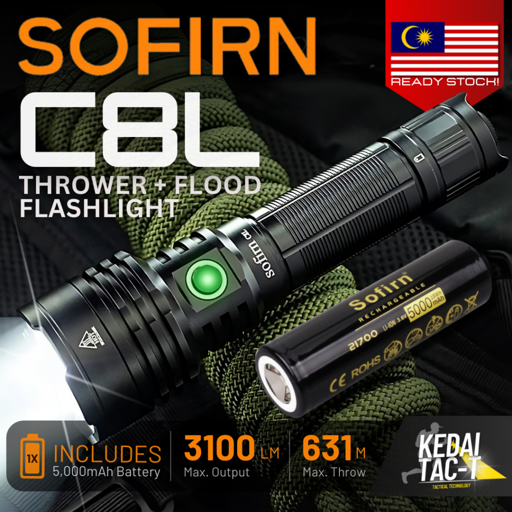 SOFIRN C8L - 3100 LUMEN (631 Meter Throw) Flashlight Full Set with Battery - Malaysia Ready ...