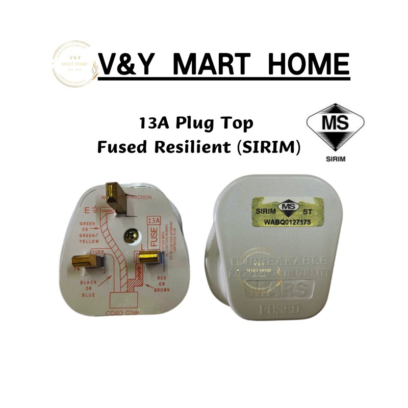 【READY STOCK】13A Plug Top Fused Resilient(SIRIM)/Kepala Plug | Shopee ...