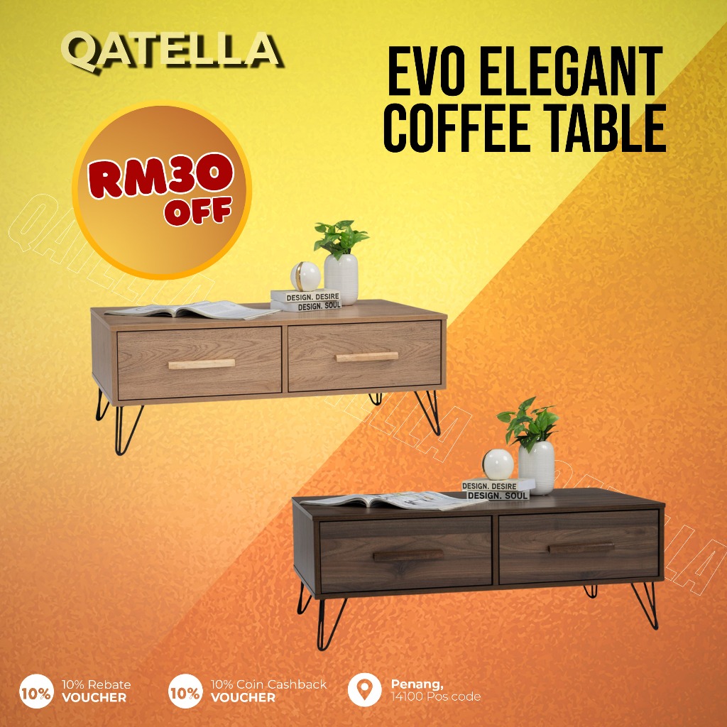 Qatella - EVO Coffee Table / Meja Kopi / Wooden Coffee Table / Meja ...