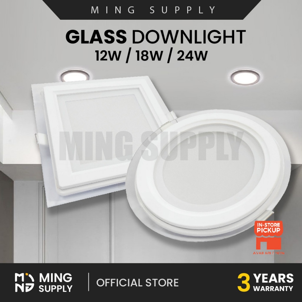 [Sirim] Glass LED Downlight 12W 18W 20W Round Square Recessed Glass ...