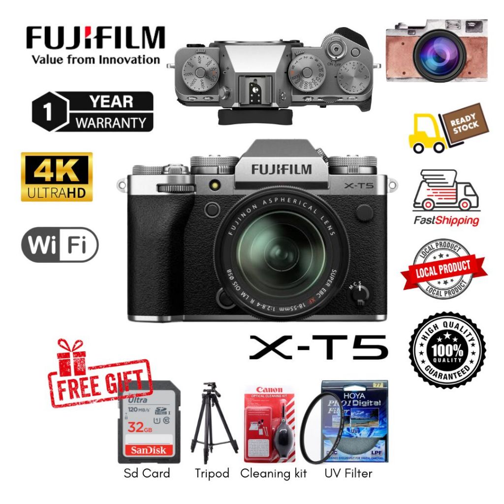 (Clearance ) Fujifilm X-T5 XT5 Mirrorless Camera with XF18-55mmF2.8-4 R LM OIS (1 Year Fujifilm ...