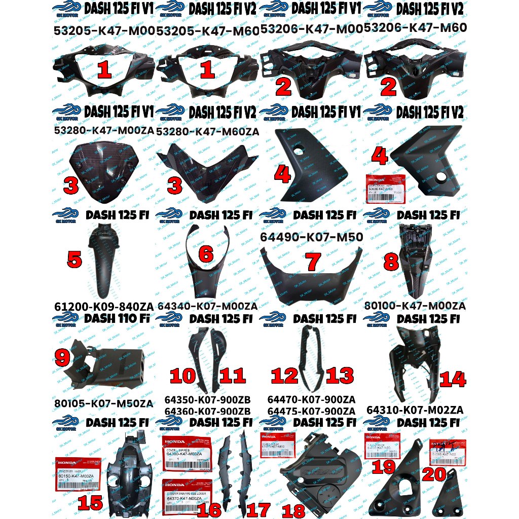 Honda WAVE DASH 125 FI V1 V2 Original Inner Cover Full Set / Kaver Hitam Handle Rear Meter Horn ...