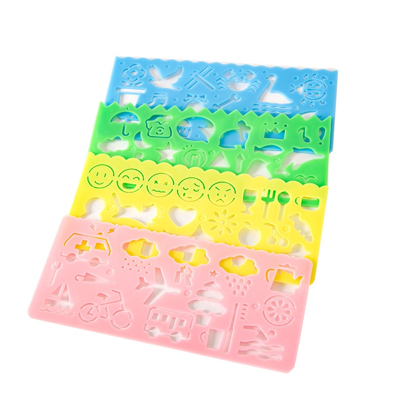 4 in 1 Kids Creative Drawing Ruler Stencil Drawing Ruler Geometry Ruler ...