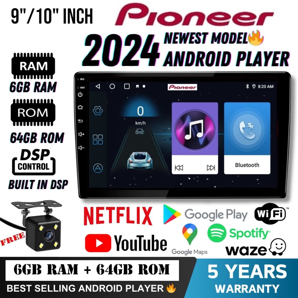 [6GB RAM + 64GB ROM] QLED Pioneer Style Android Player 9"10 inch Quad ...