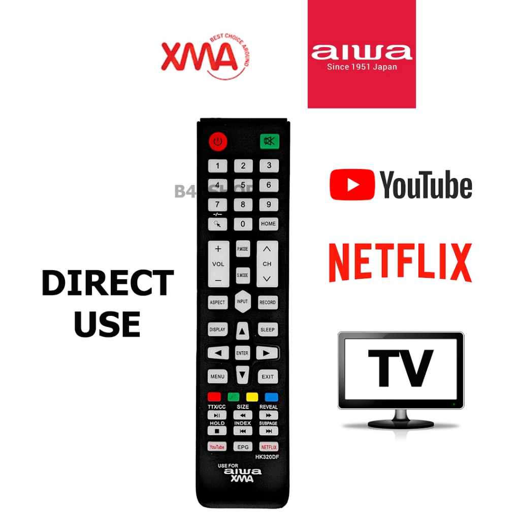 Aiwa XMA Compatible Smart Netflix Youtube Android LED TV Remote Control with Code HK320DF ...