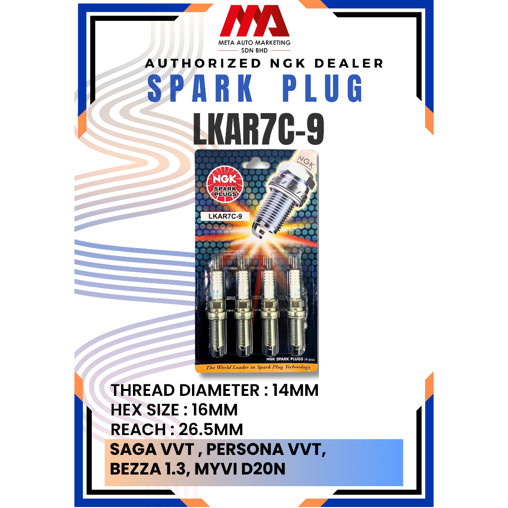 NGK SPARK PLUG LKAR7C-9 - PROTON IRIZ , PERSONA VVT , SAGA VVT , EXORA ...