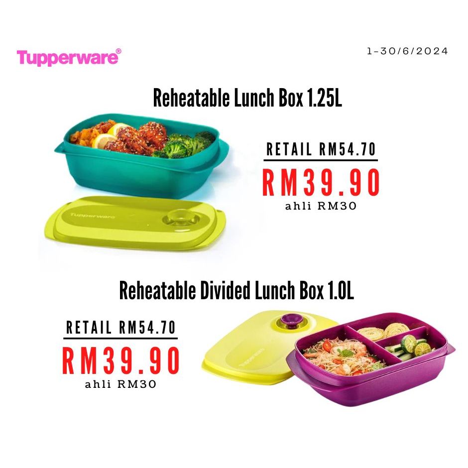 Tupperware Reheatable Lunch Box (1.25L) and Divided Lunch Box (1.0L ...