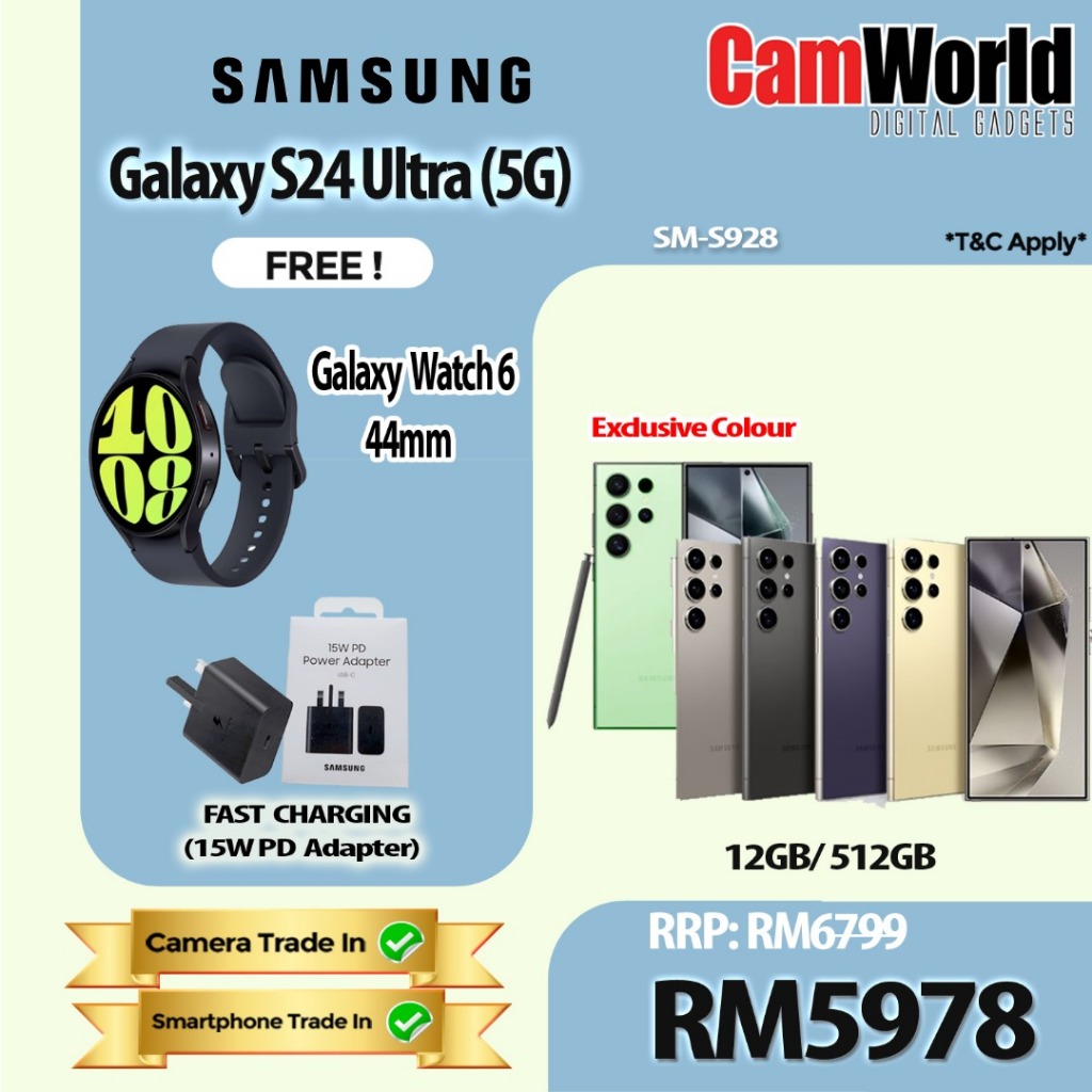 SAMSUNG S24 Ultra (SM-S928) (12GB+512GB) With 15W Adapter + Watch 6 ...