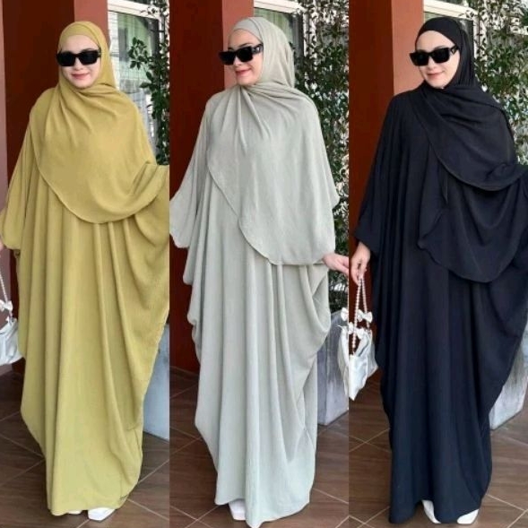 ABAYA MELISSA CEY CREPE IRONLESS / KAFTAN + SHAWL | Shopee Malaysia