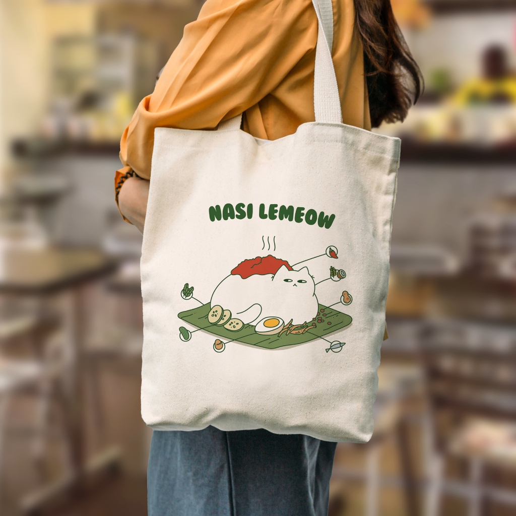 Meowlaysian Food - tote bag - Nasi Lemeow / Cat Canvas Bag | Shopee ...