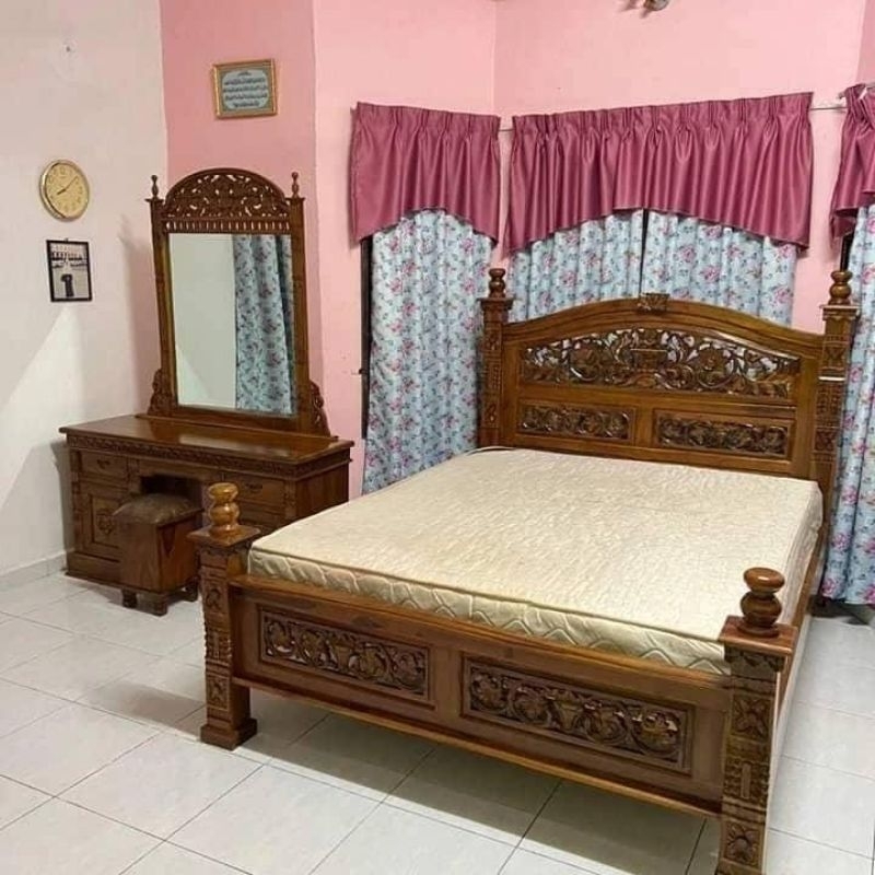Katil kayu jati Queen King/Queen bed frame/katil teak wood | Shopee ...