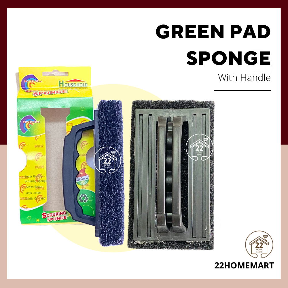 Heavy Duty Hard Wok Scrubber Scrub Pad With Handle Green Pad Sponge ...