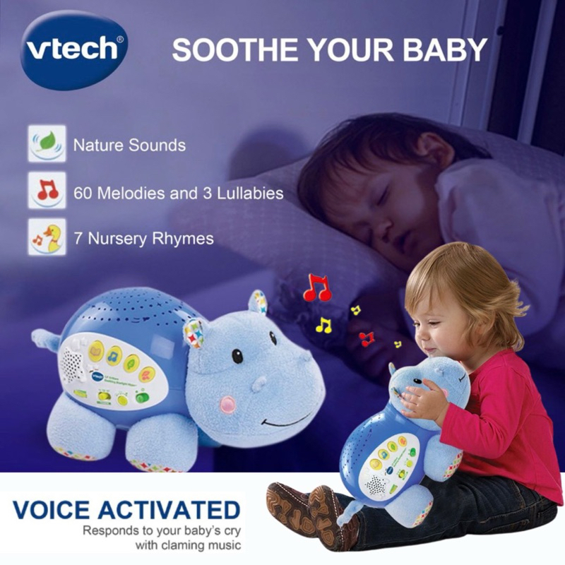 Vtech Soothing Hippo Light Projector Crying Sensor New Born Baby ...