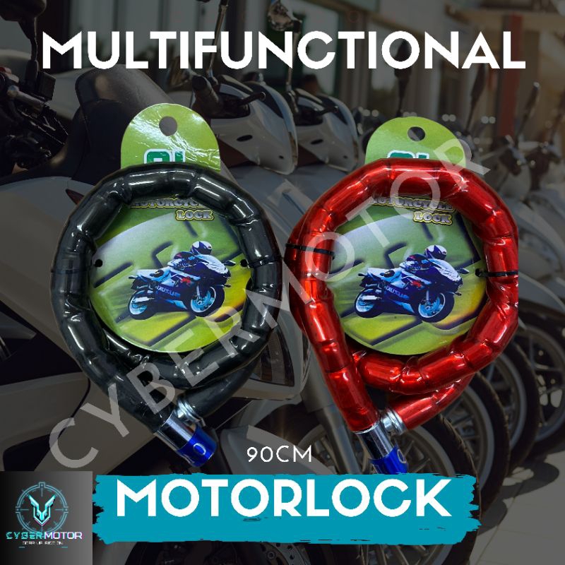 MOTOR LOCK 90CM MULTIFUNCTIONAL MOTOR/BIKE/TYRE LOCK RED AND BLACK ...