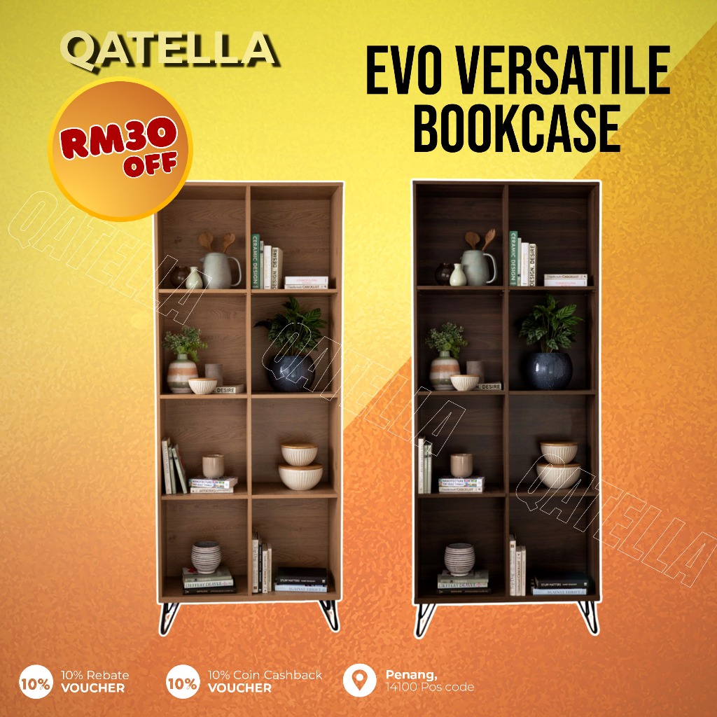 Qatella EVO 2.5ft Bookcase Cabinet Shelf Office Hall Modern Wood ...